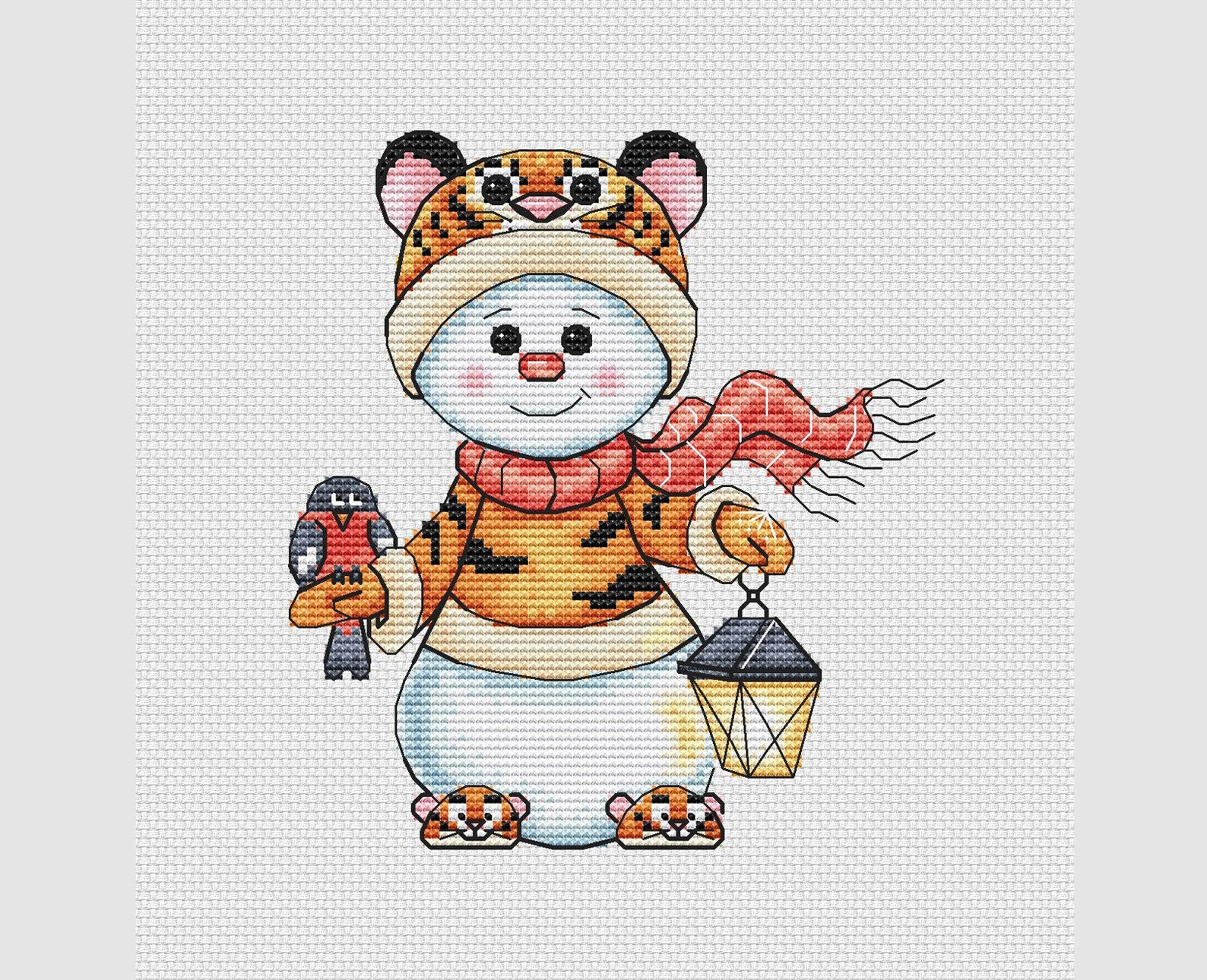 Tiger Snowman Cross Stitch Pattern - Etsy