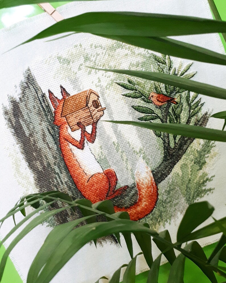Sly Fox Cross Stitch Pattern Fox Hunting a Bird Cross Stitch | Etsy
