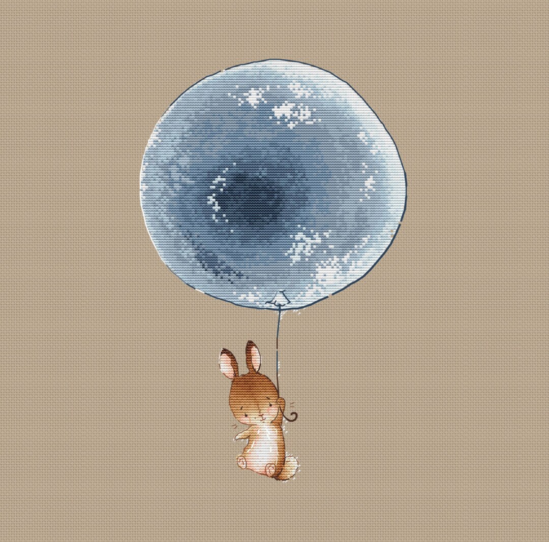 Flying Bunny With Blue Balloon Cross Stitch Pattern by Svstitch - Etsy