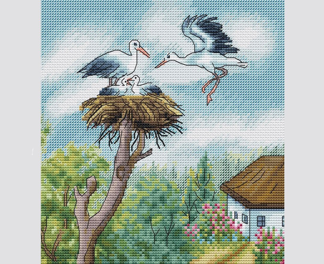 Stork Nest Cross Stitch Pattern Storks Family Cross Stitch Storks With ...