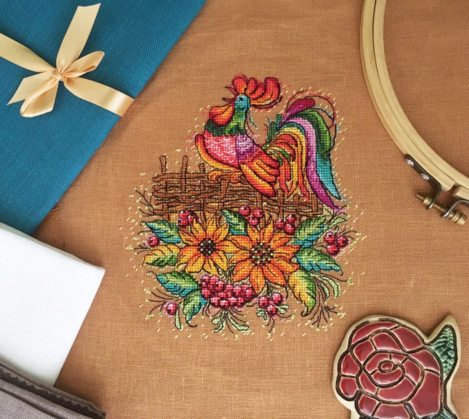 Petrikov Rooster Cross Stitch Pattern Cockerel on the Fence | Etsy