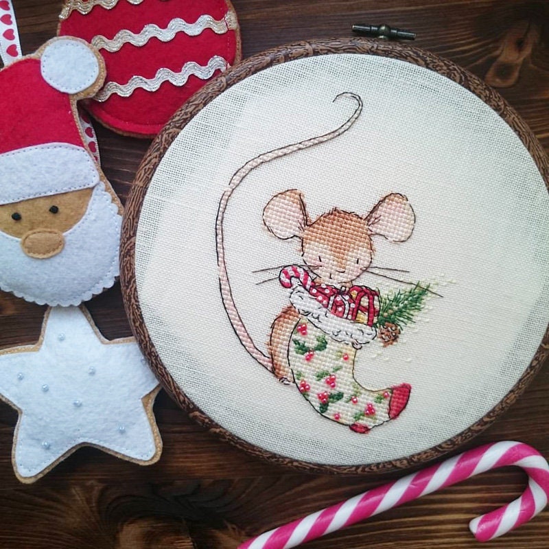 Mouse With Christmas Stocking Cross Stitch Pattern Christmas Mouse ...
