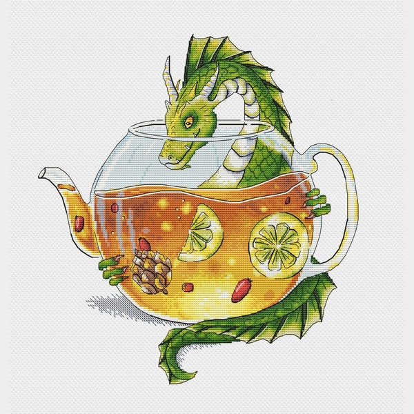 Dragon Tea Cross Stitch - Etsy