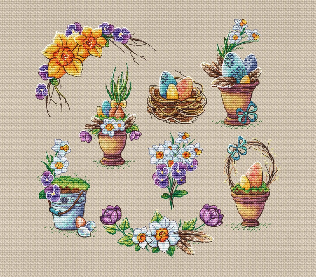 Easter Sampler Cross Stitch Pattern Easter Set Cross Stitch Egg Cross ...