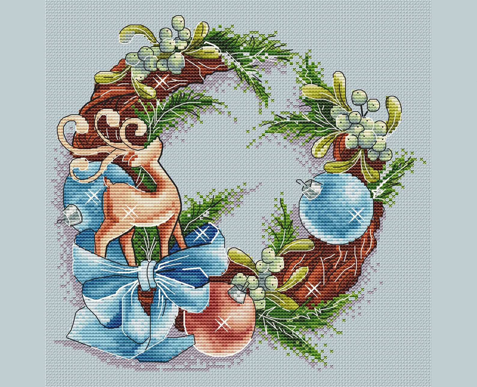 Christmas Deer Cross Stitch Pattern Christmas Mistletoe Cross | Etsy