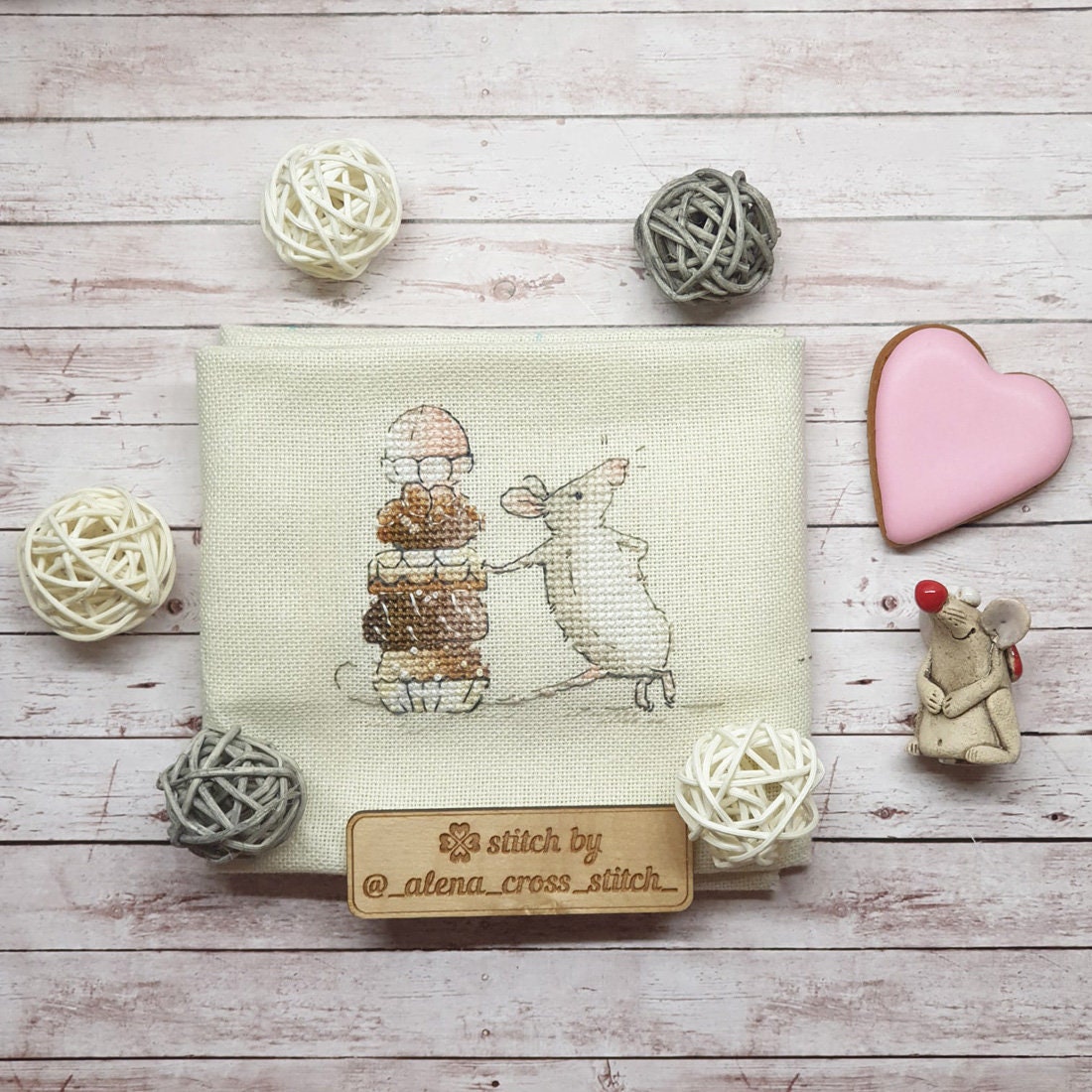 Mouse With Sweets Cross Stitch Pattern Happy Mouse Cross Stitch Kitchen ...