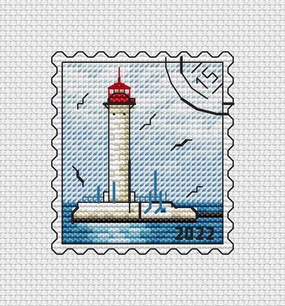 Lighthouse Stamp Cross Stitch Pattern - Etsy