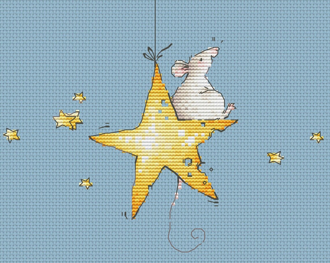 Mouse Sitting on the Star Cross Stitch Pattern Big Star Cross Stitch - Etsy
