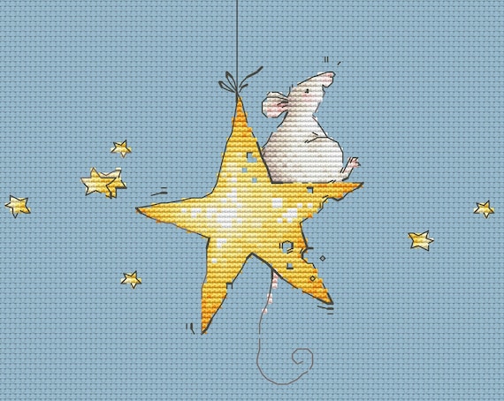 Mouse Sitting on the Star Cross Stitch Pattern Big Star Cross - Etsy