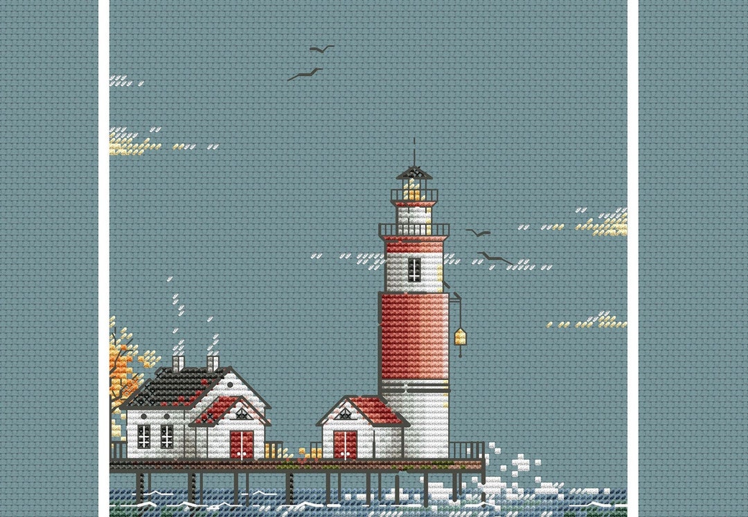 Lighthouse on the Pier Cross Stitch Pattern House on the Beach Cross ...