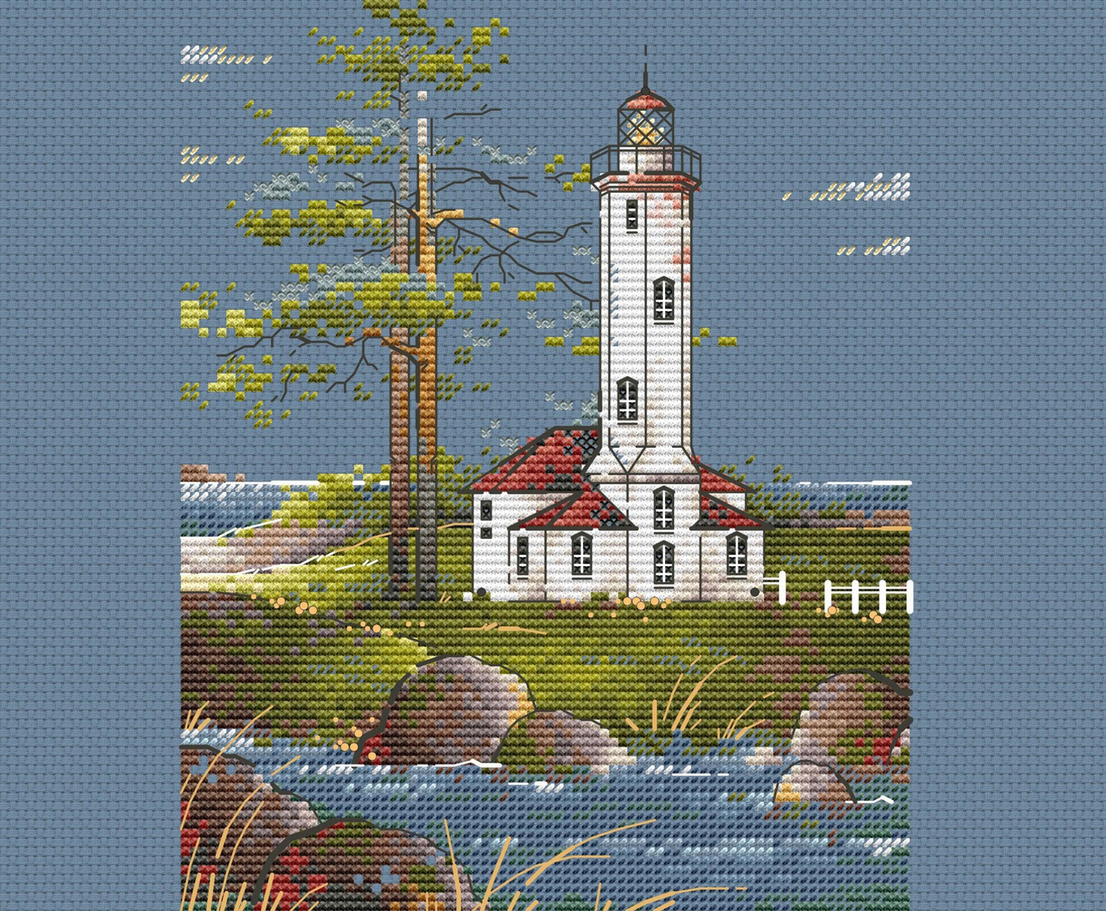 Lighthouse With Pines Cross Stitch Pattern White Lighthouse Cross ...