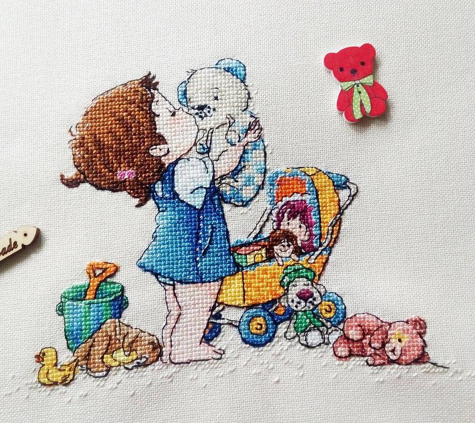 Baby Girl With Toys Cross Stitch Pattern Mom Cross Stitch Toy Bear ...