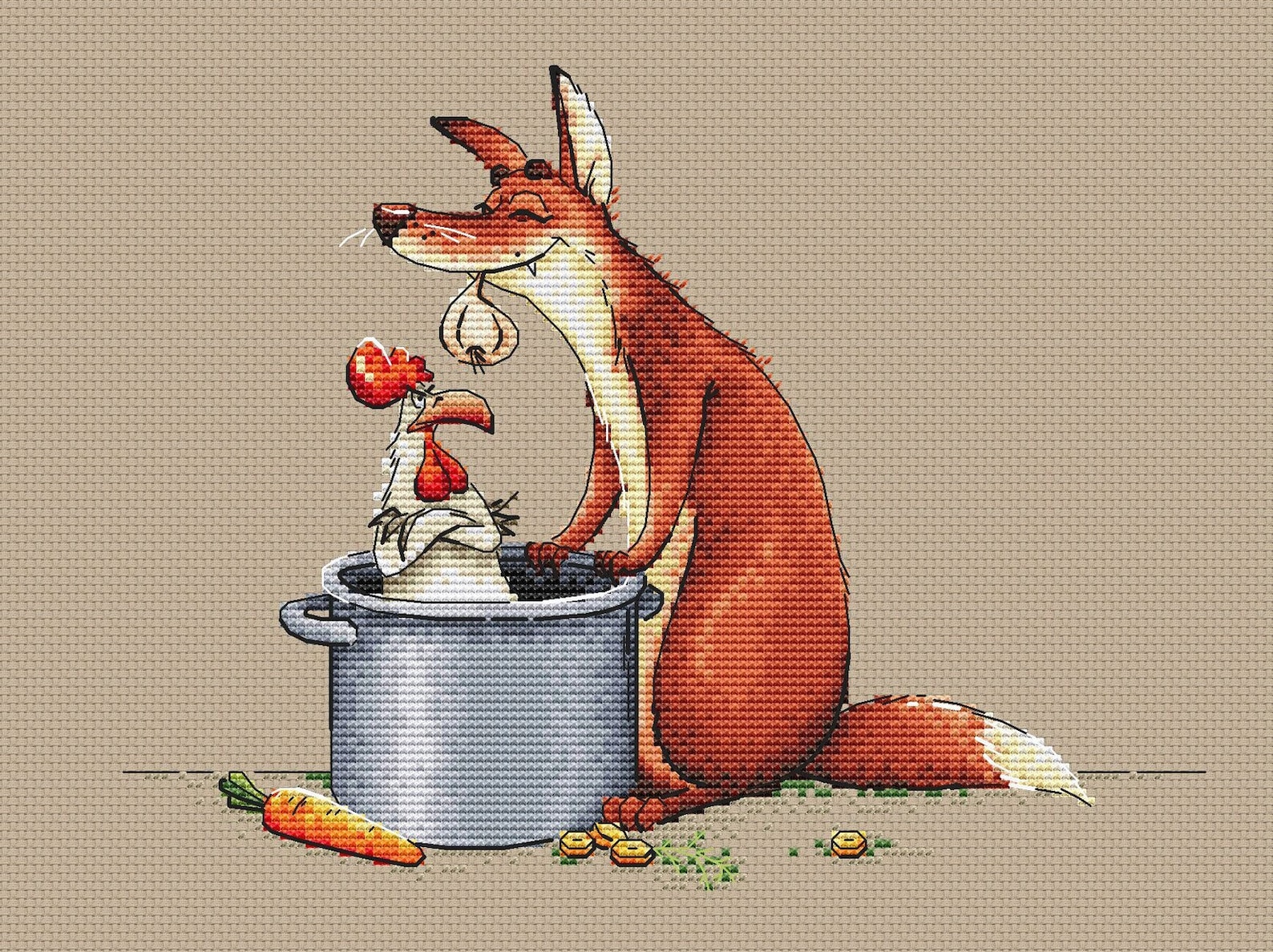 Fox Dinner Cross Stitch Pattern Fox With Chicken Cross Stitch - Etsy