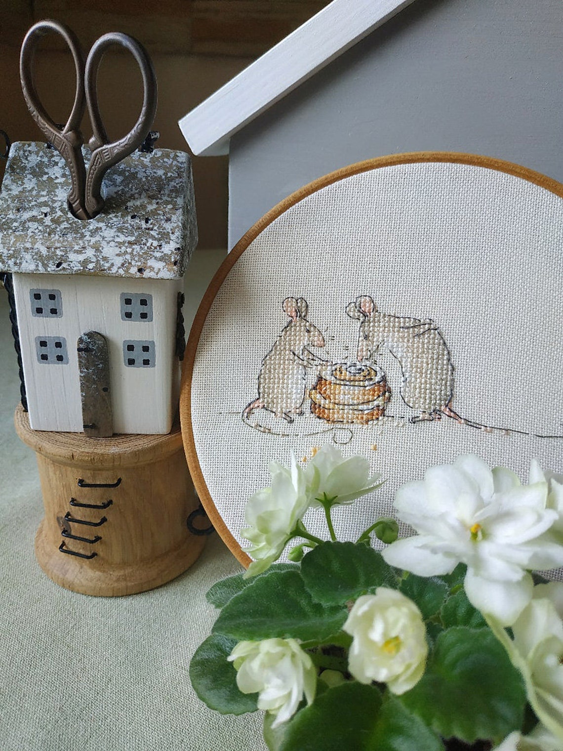 Mice With Cake Cross Stitch Pattern Cinnabon Cross Stitch Kitchen Towel ...