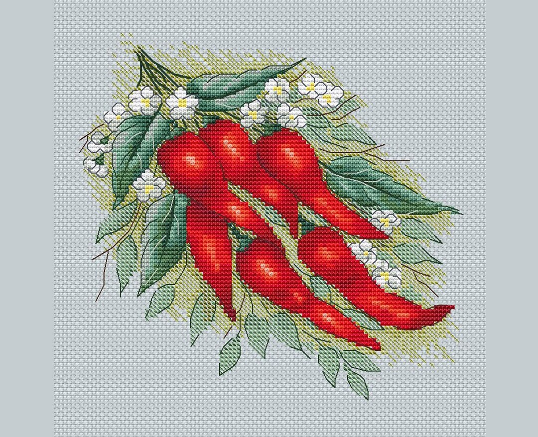 Red Pepper Cross Stitch Pattern Kitchen Decoration Cross Stitch Pepper ...