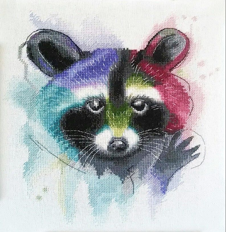 Portrait of Raccoon Cross Stitch Pattern Watercolor Raccoon - Etsy