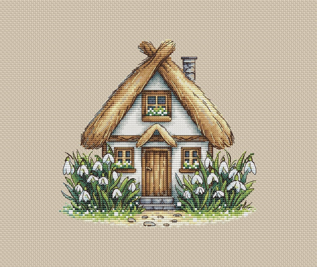 Hut With Snowdrops Cross Stitch Pattern - Etsy