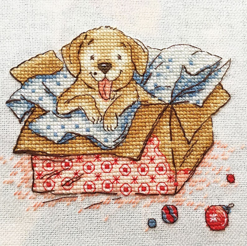 Puppy in the Box Cross Stitch Pattern Pdf Cute Dog Cross - Etsy