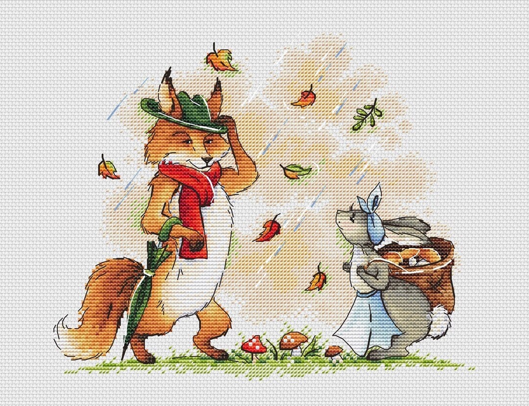 Fox With Hat Cross Stitch Pattern Autumn Fox and Bunny Cross Stitch - Etsy