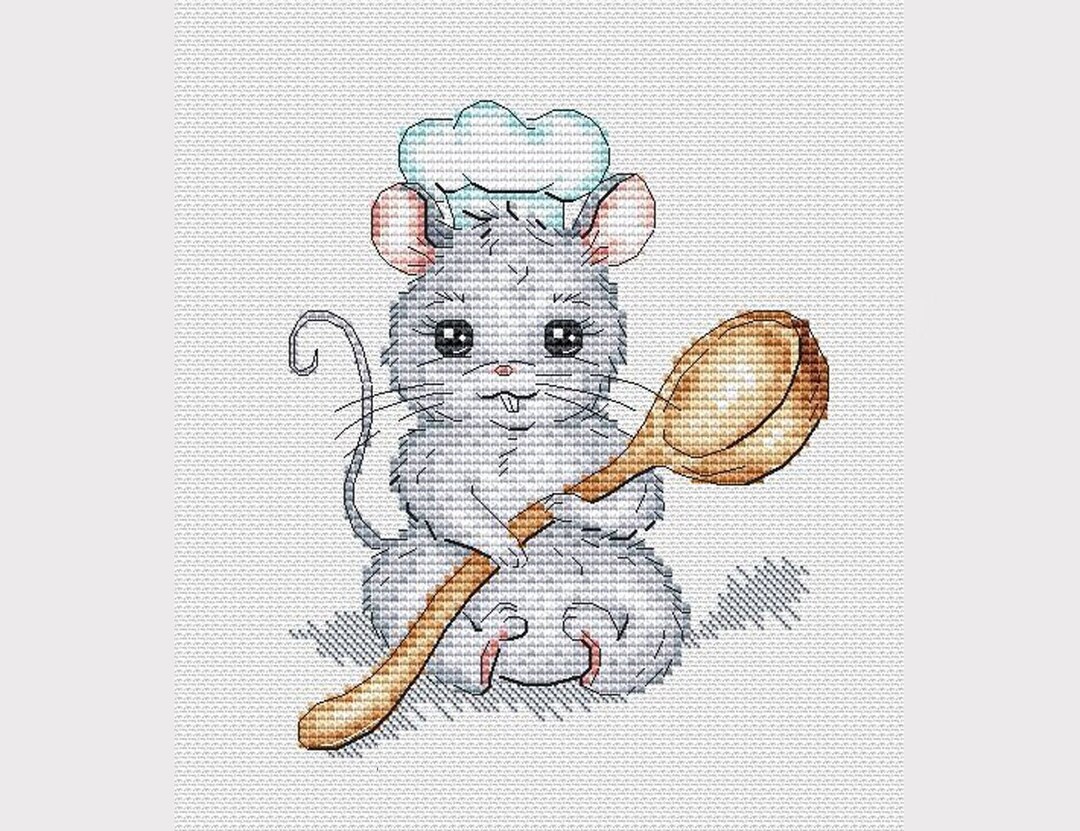 Soup Ladle Cross Stitch Pattern Mouse With Big Spoon Cross Stitch Cute ...
