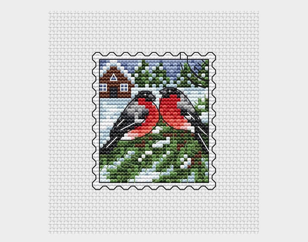 Bullfinch Postal Stamp Cross Stitch Pattern - Etsy
