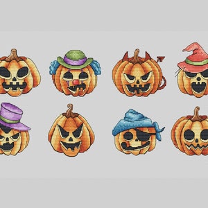 Set of Spooky Pumpkins Cross Stitch Pattern Halloween Cross - Etsy
