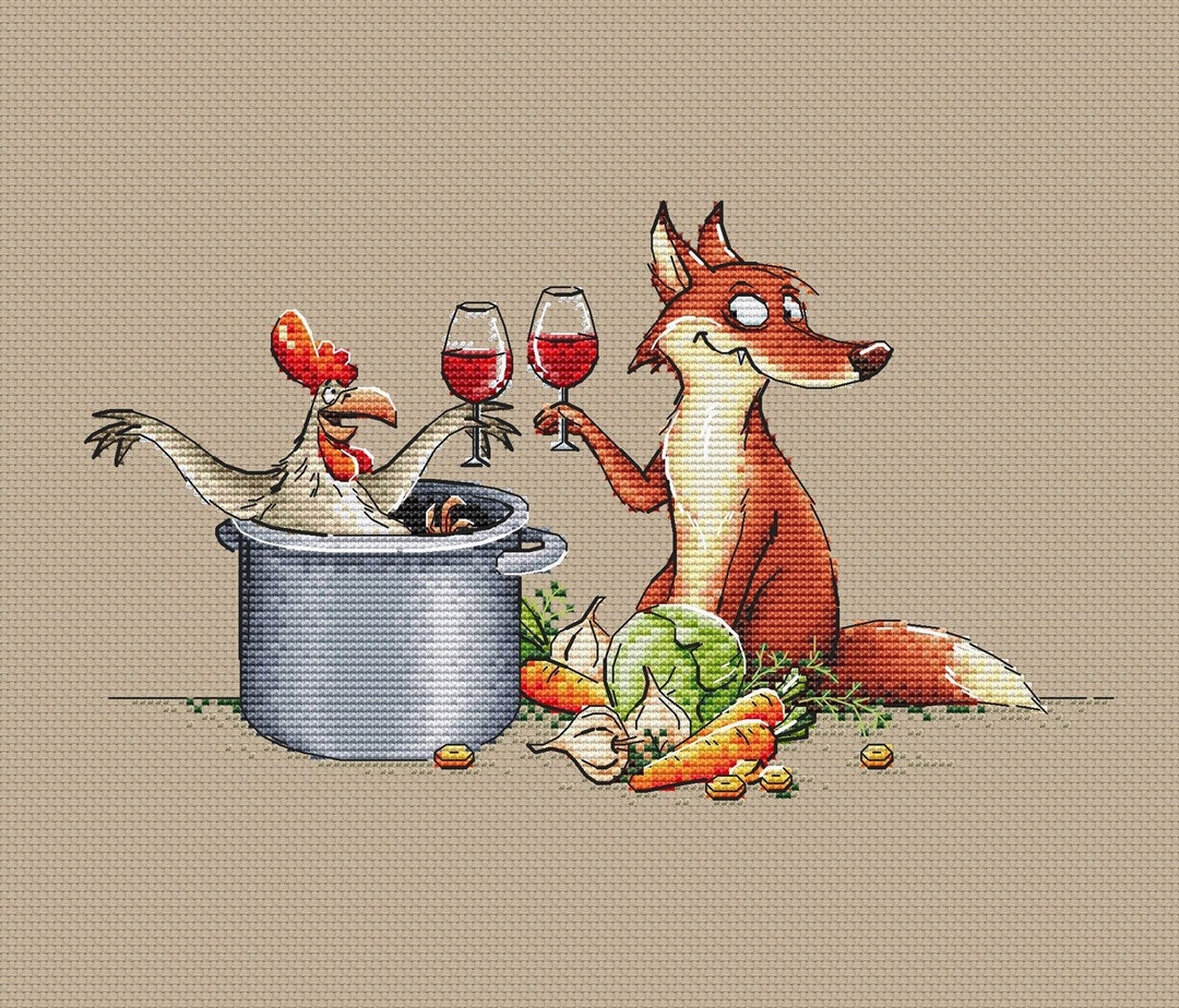 Fox With Chicken Cross Stitch Pattern Fox Dinner Cross Stitch - Etsy