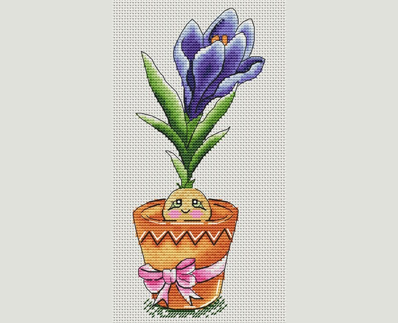Crocus in the Pot Cross Stitch Pattern Flower With Face Cross - Etsy