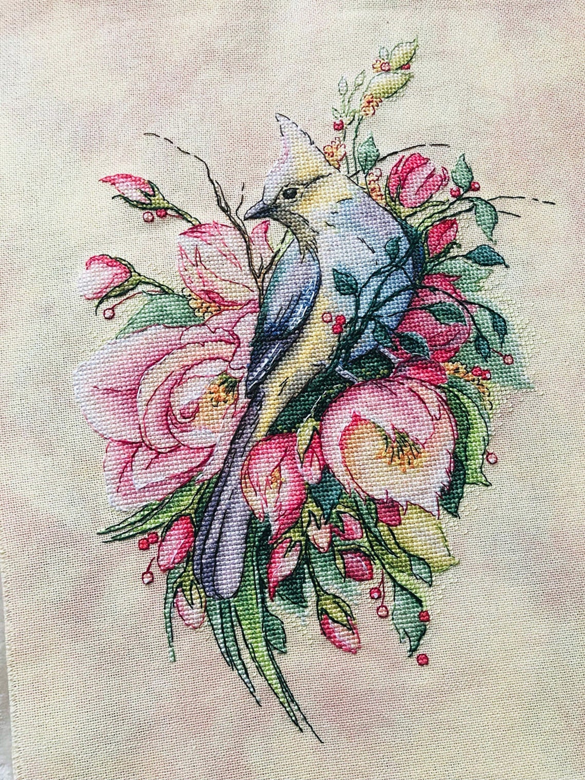 Bird With Flowers Cross Stitch Pattern Waxwing Cross Stitch - Etsy