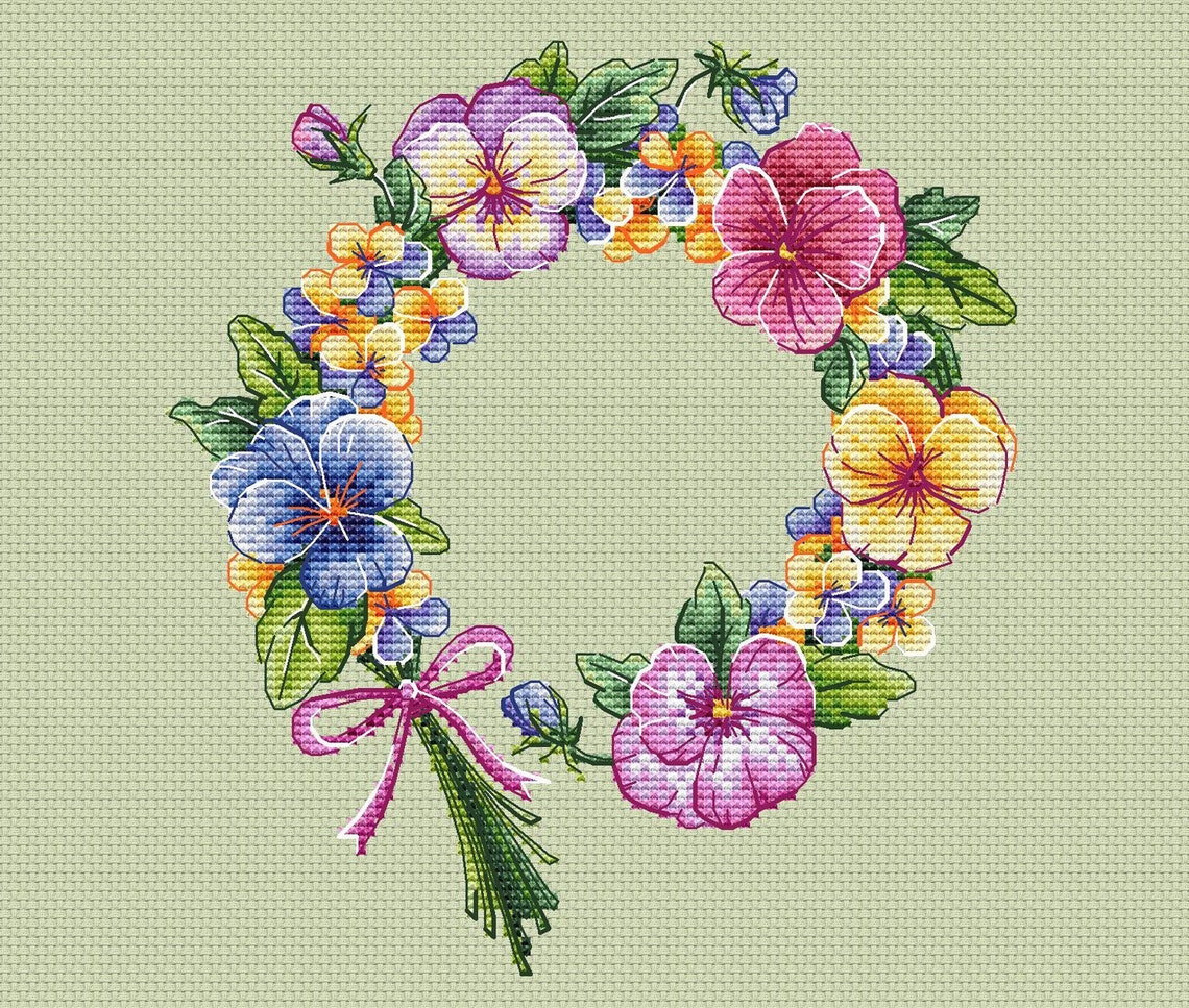 Violet Wreath Cross Stitch Pattern Violas Cross Stitch Floral - Etsy