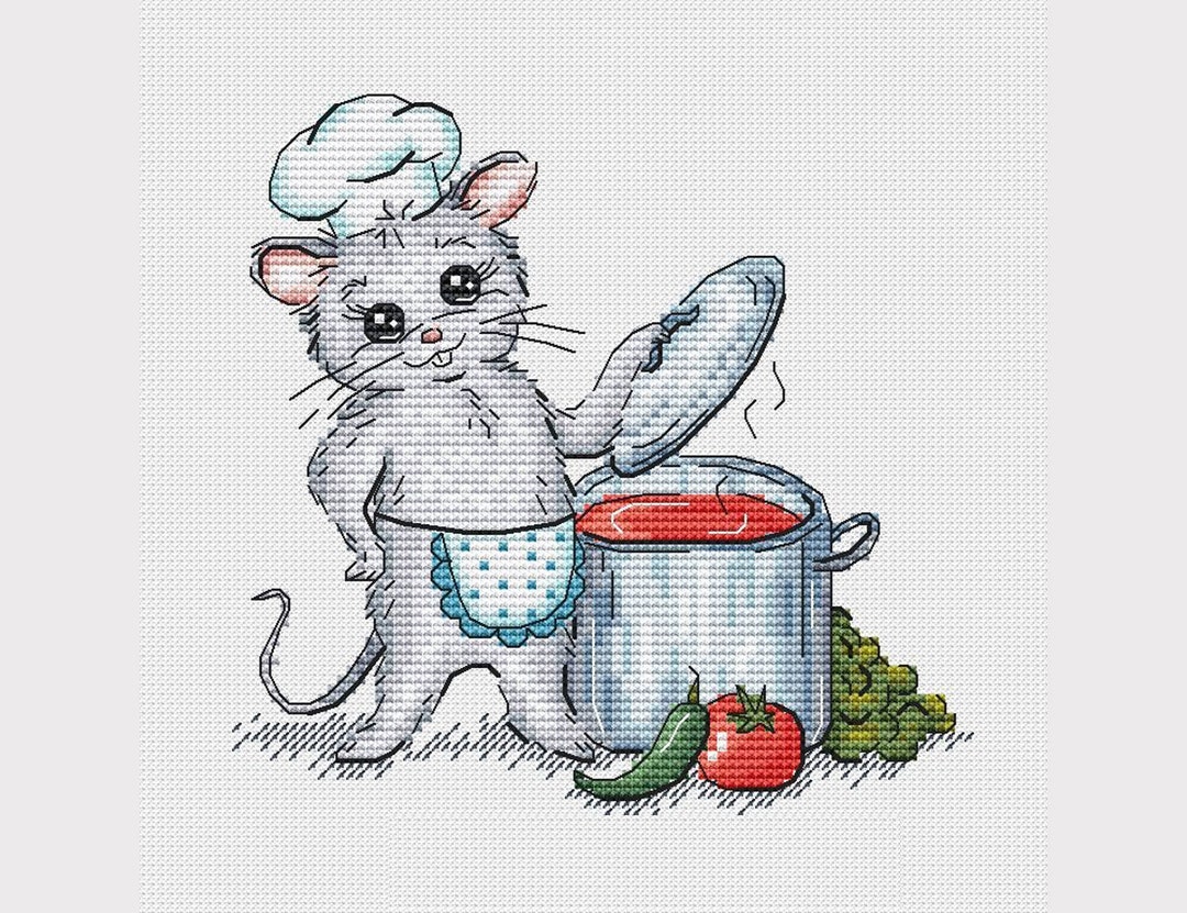 Little Cook Cross Stitch Pattern Mouse Cook Cross Stitch Cute White ...