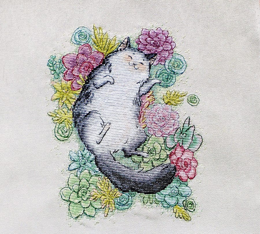 Lazy Cat Cross Stitch Pattern Cat With Succulents Cross Stitch - Etsy
