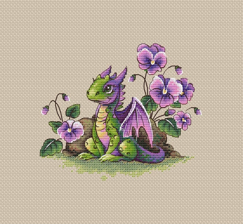 Dragon With Violets Cross Stitch Pattern - Etsy