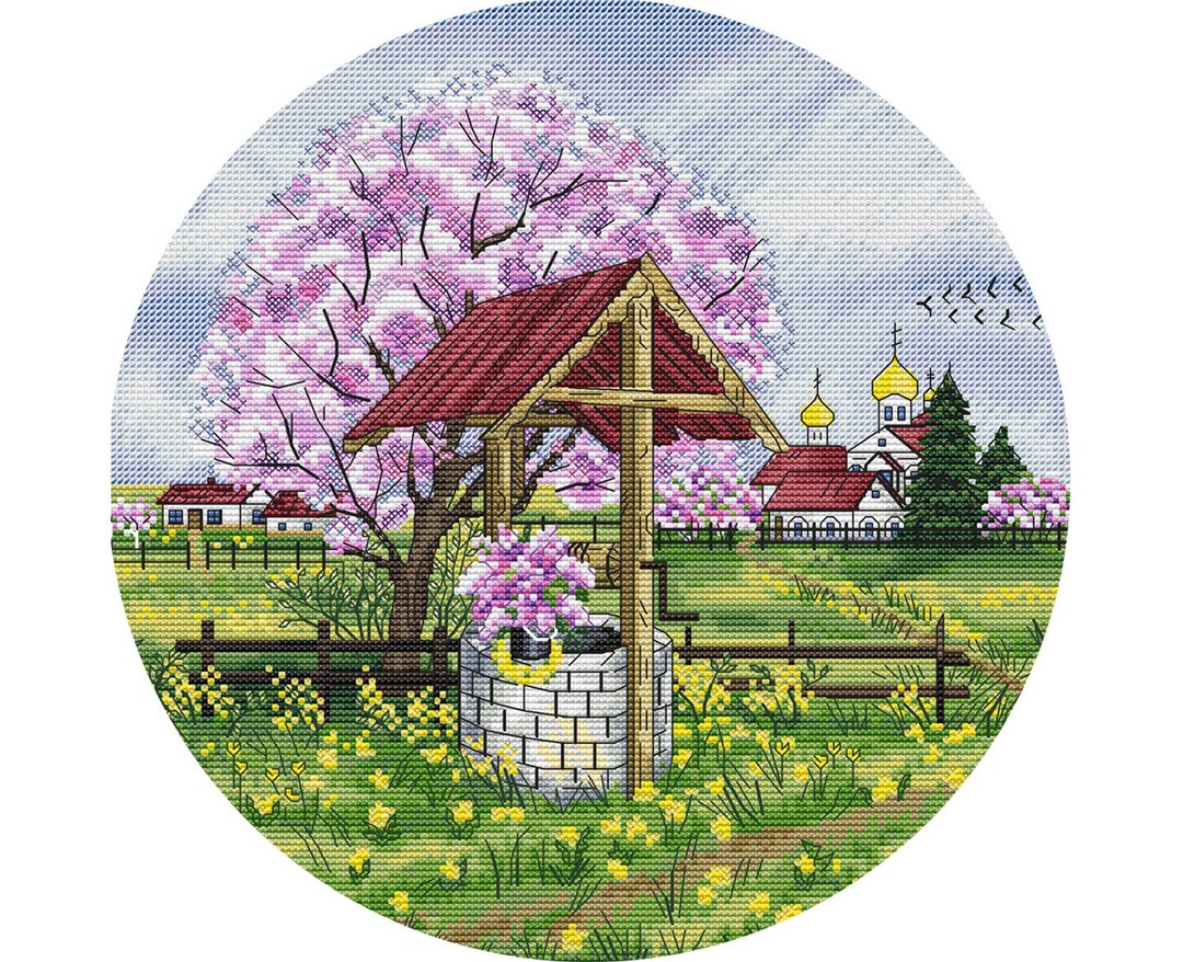 Spring Well Cross Stitch Pattern Country Spring View Cross Stitch ...