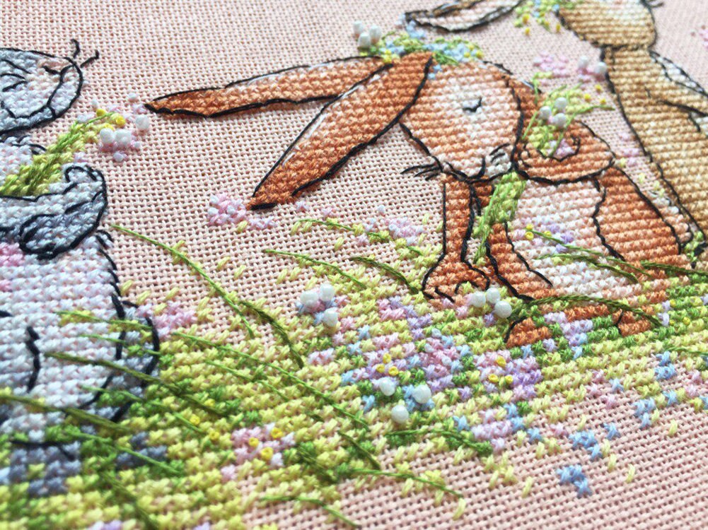 Three Bunnies Cross Stitch Pattern Bunnies With Flowers Cross | Etsy