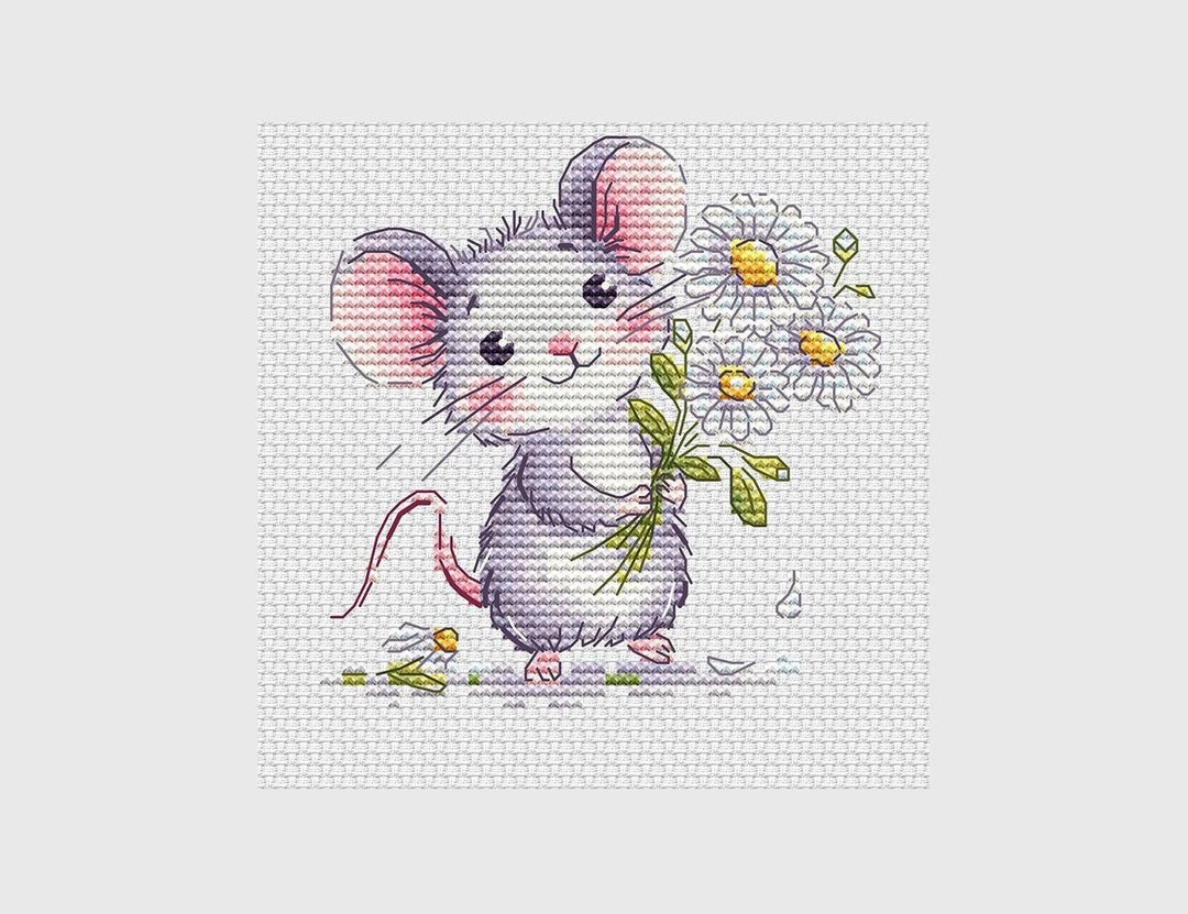 Mouse With Daisies Cross Stitch Pattern - Etsy
