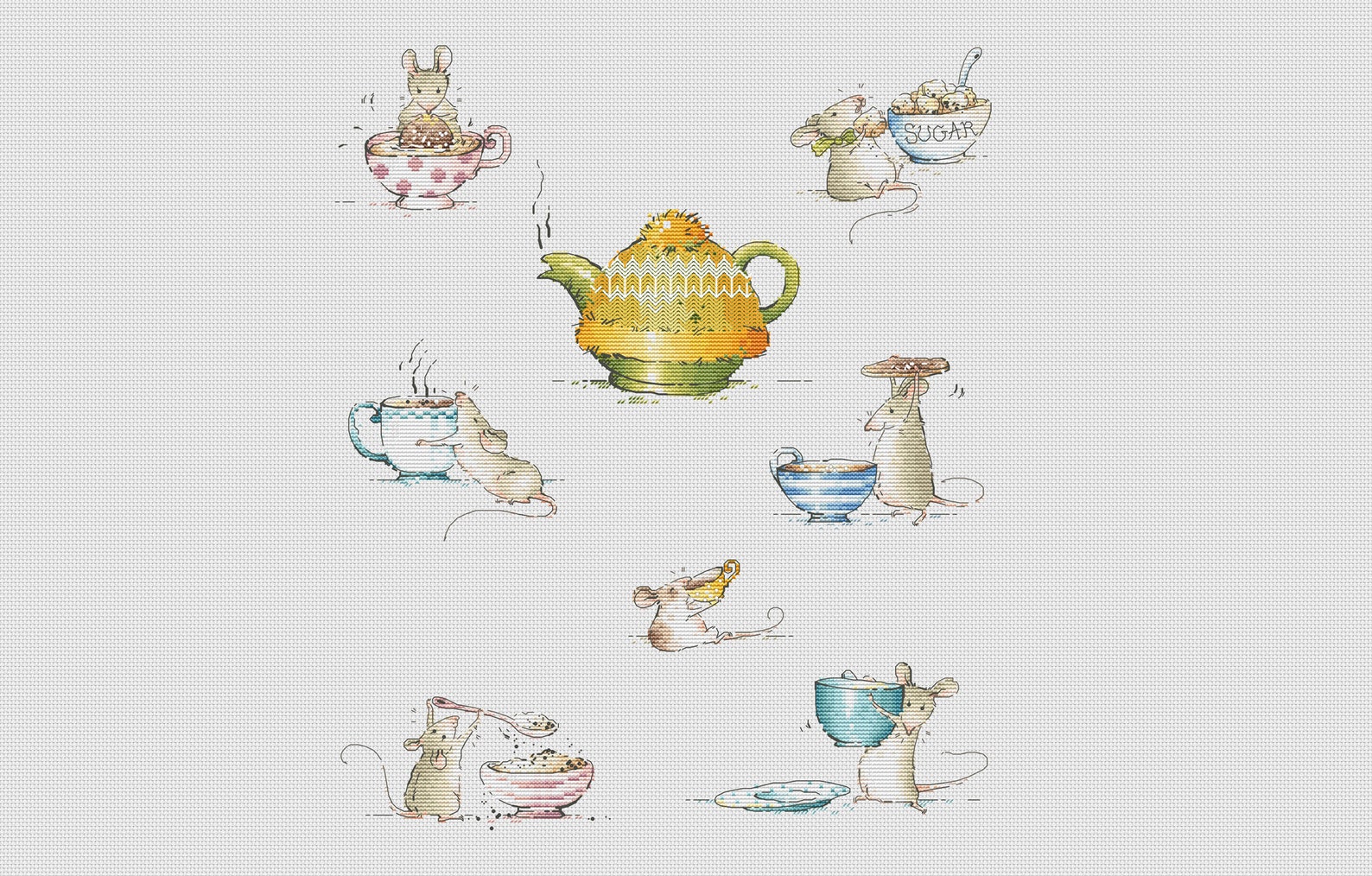 Mice Tea Party Cross Stitch Pattern Gift for Tea Lover Cross Stitch ...