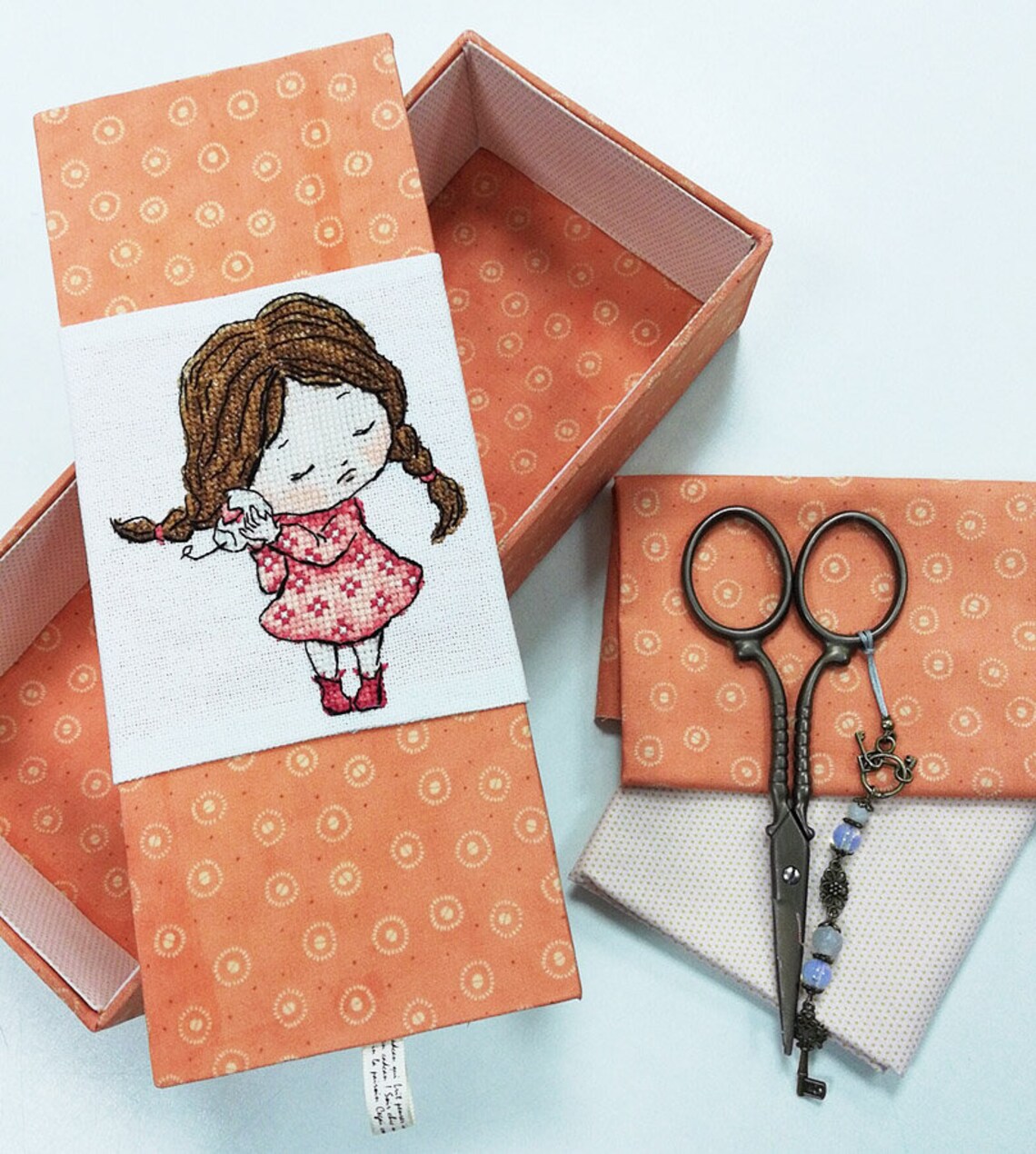 Cute Little Girl With Cat Cross Stitch Pattern Girl in Red Dress Cross ...