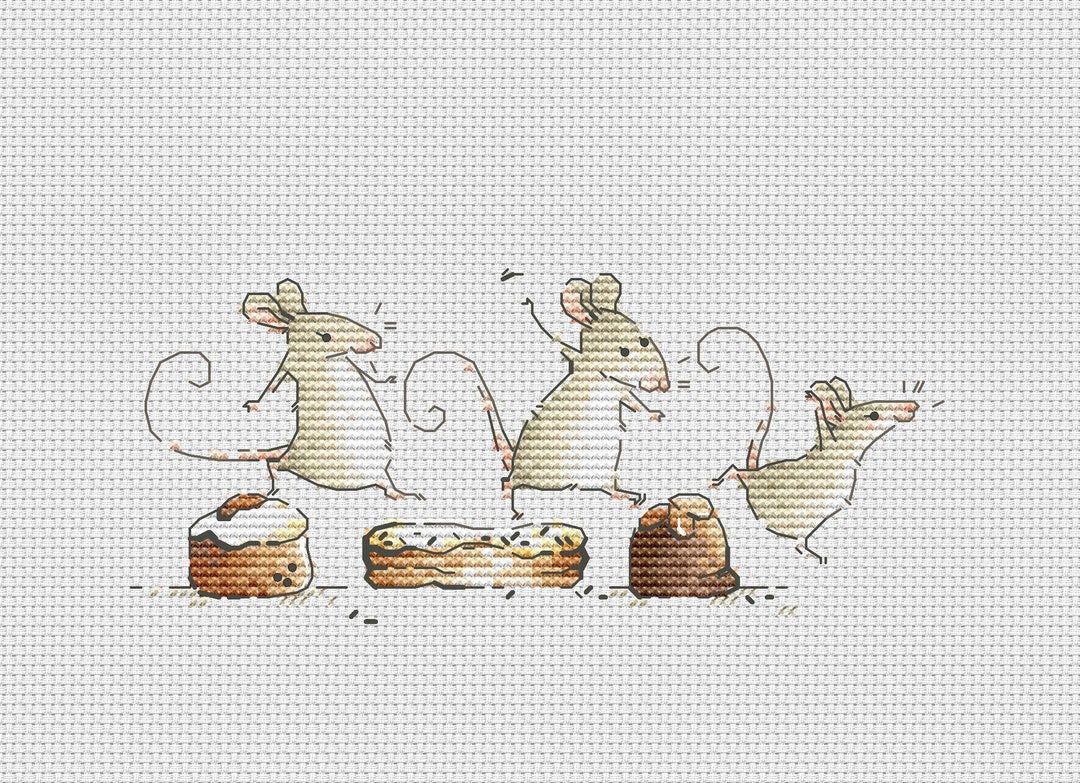 Naughty Mice Cross Stitch Pattern Mouse With Eclair Cross Stitch Funny ...