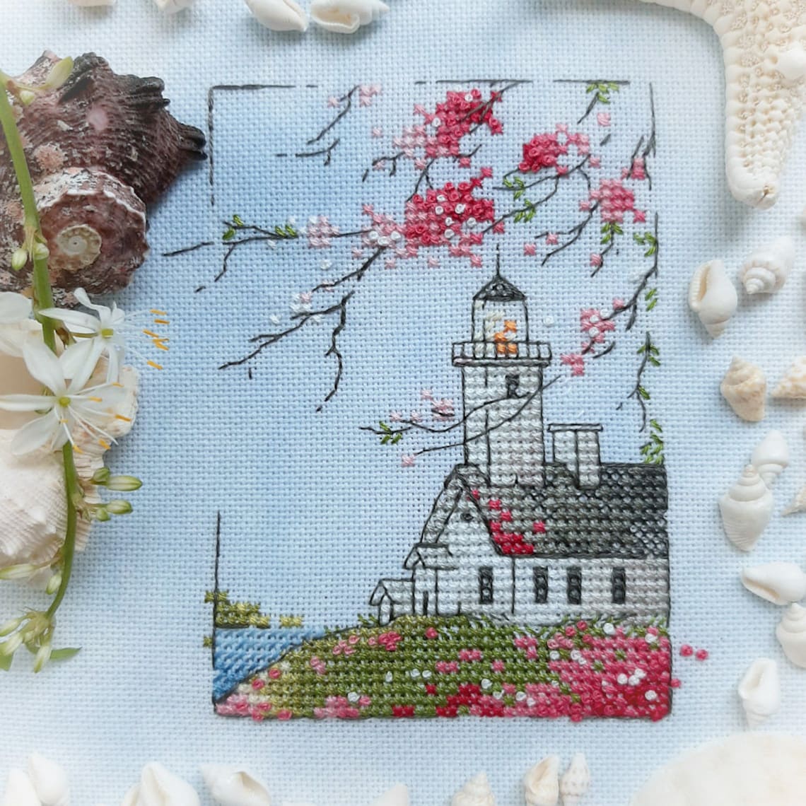 Spring Lighthouse Cross Stitch Pattern Lighthouse With Blossom | Etsy