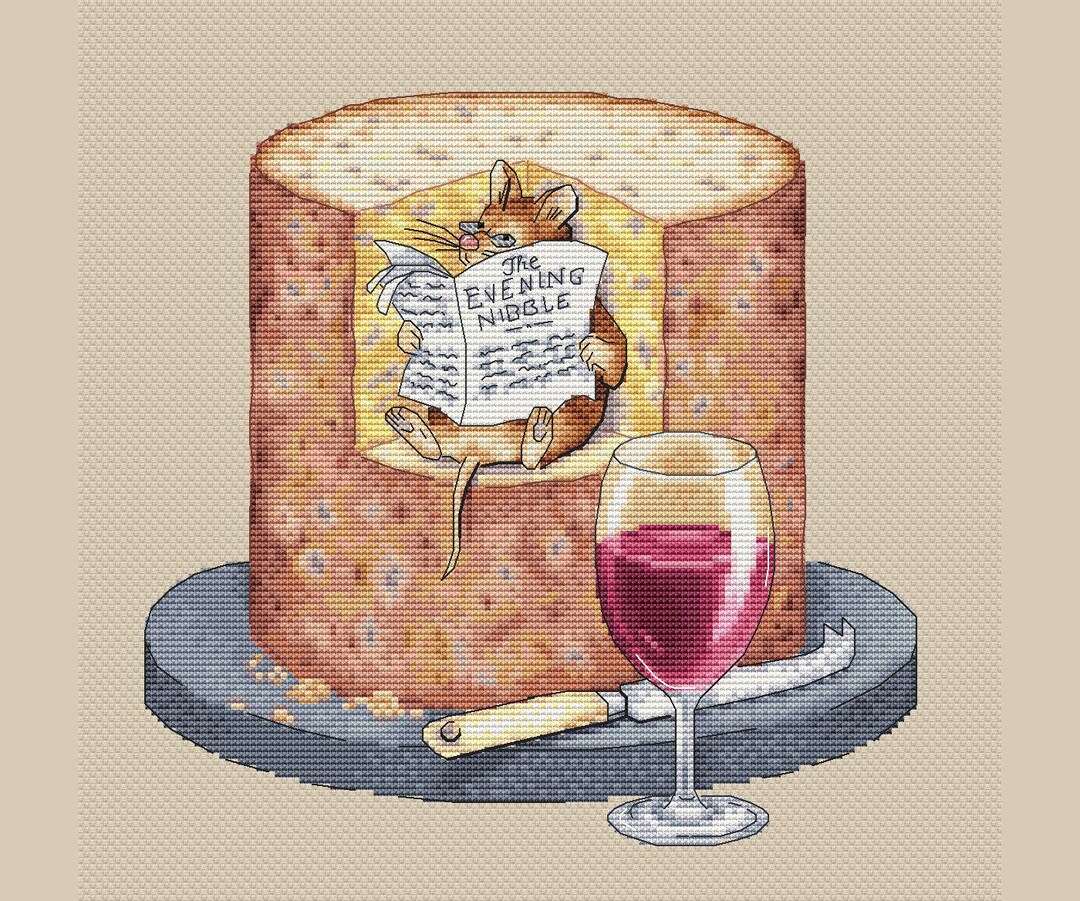 Cross Stitch Mouse With Cheese Cross Stitch Cheese and Wine Cross ...