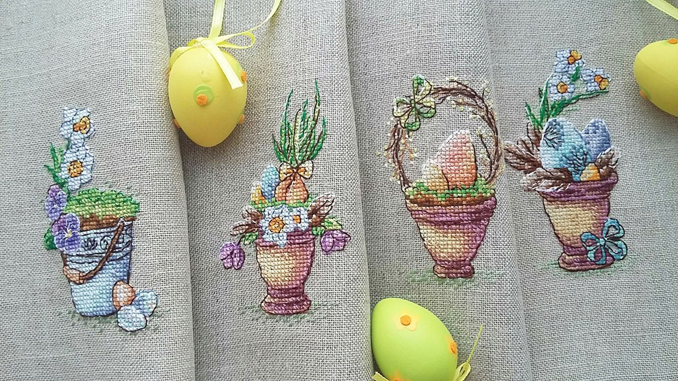 Easter Bowl With Flowers Cross Stitch Pattern Small Easter | Etsy