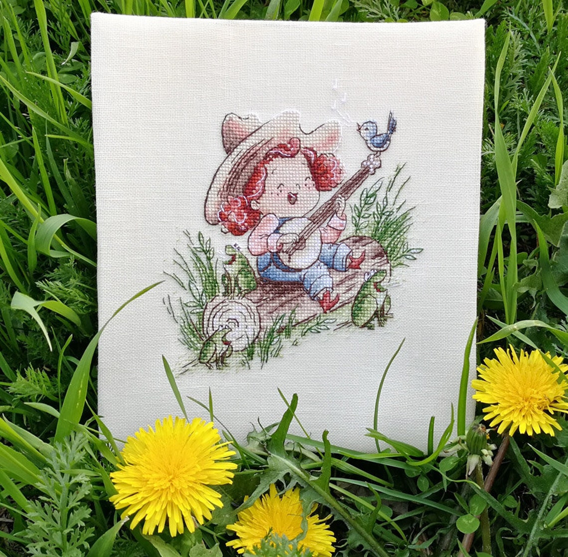 Girl With Banjo Cross Stitch Pattern Singing Girl Cross Stitch Music ...