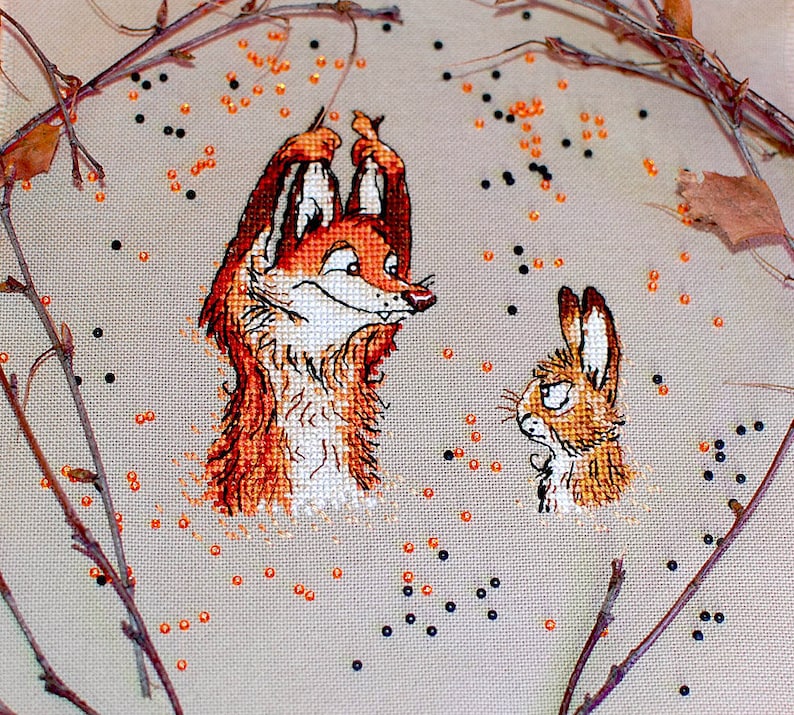 Fox and Rabbit Cross Stitch Pattern Fox and Bunny Friends Instant ...