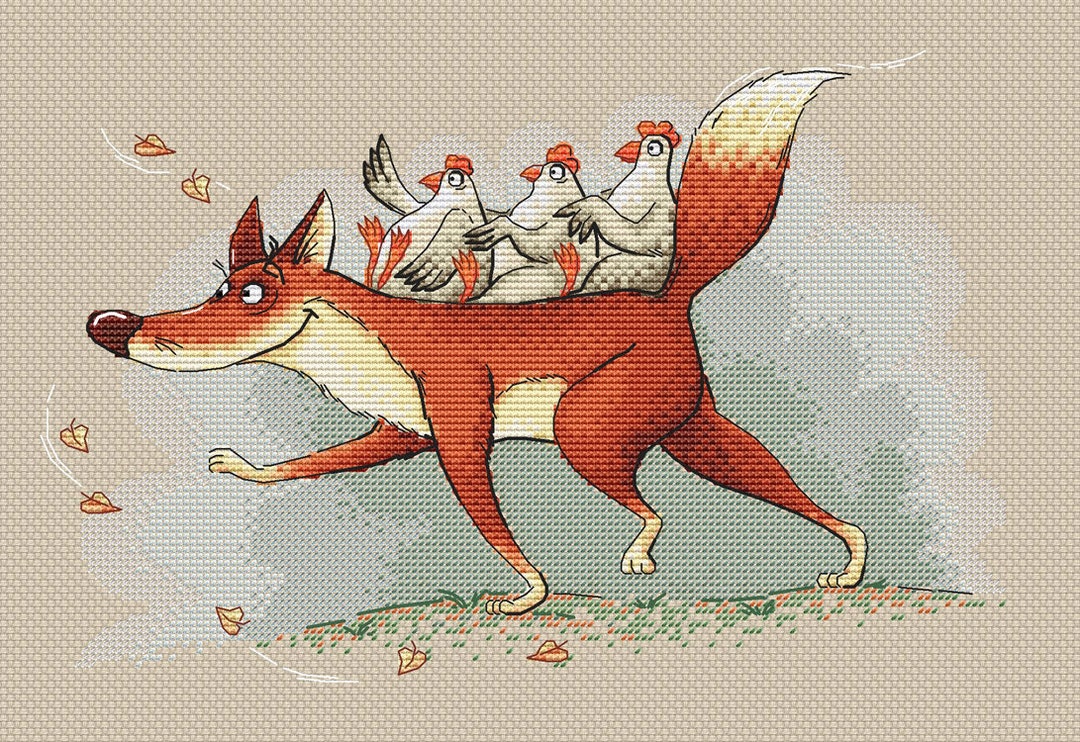 Fox With Hens Cross Stitch Pattern Funny Fox Cross Stitch Hen Cross ...