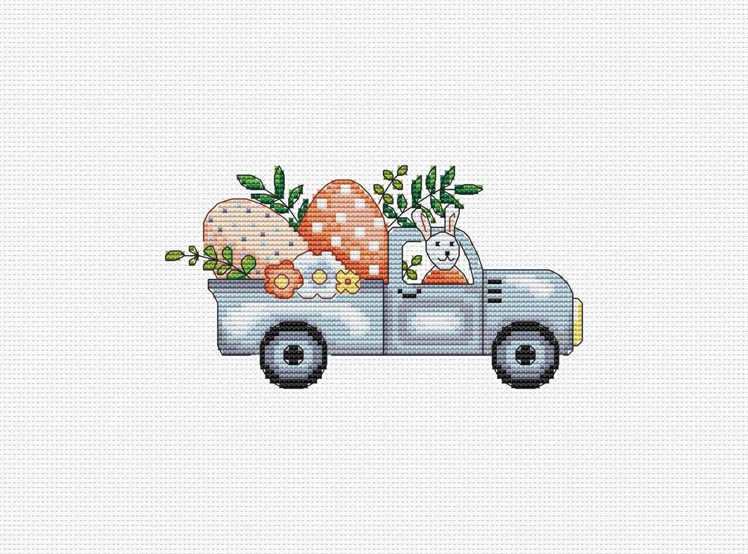 Easter Bunny in the Truck Cross Stitch Pattern - Etsy