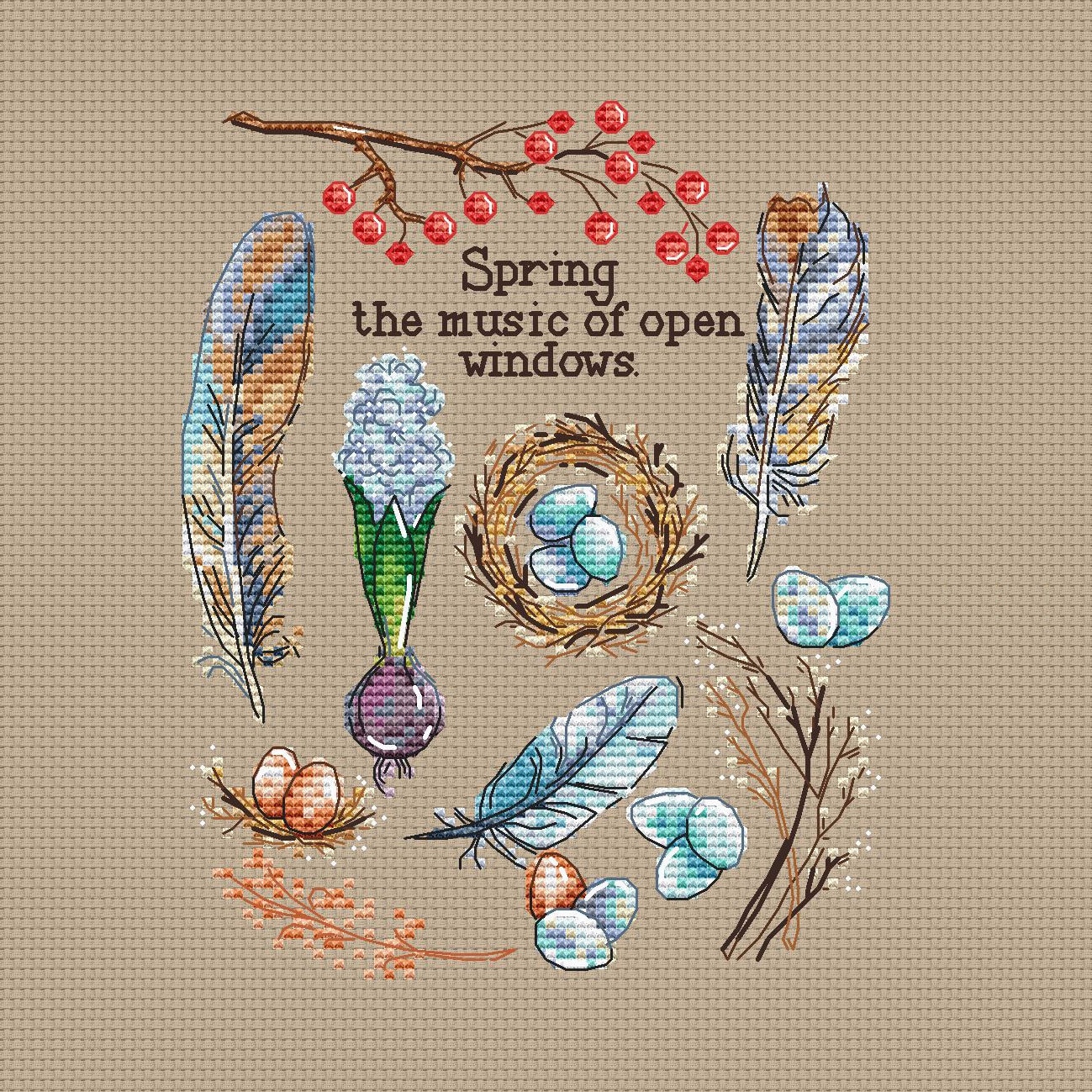 Spring Cross Stitch Pattern Flowers and Feathers Cross Stitch | Etsy