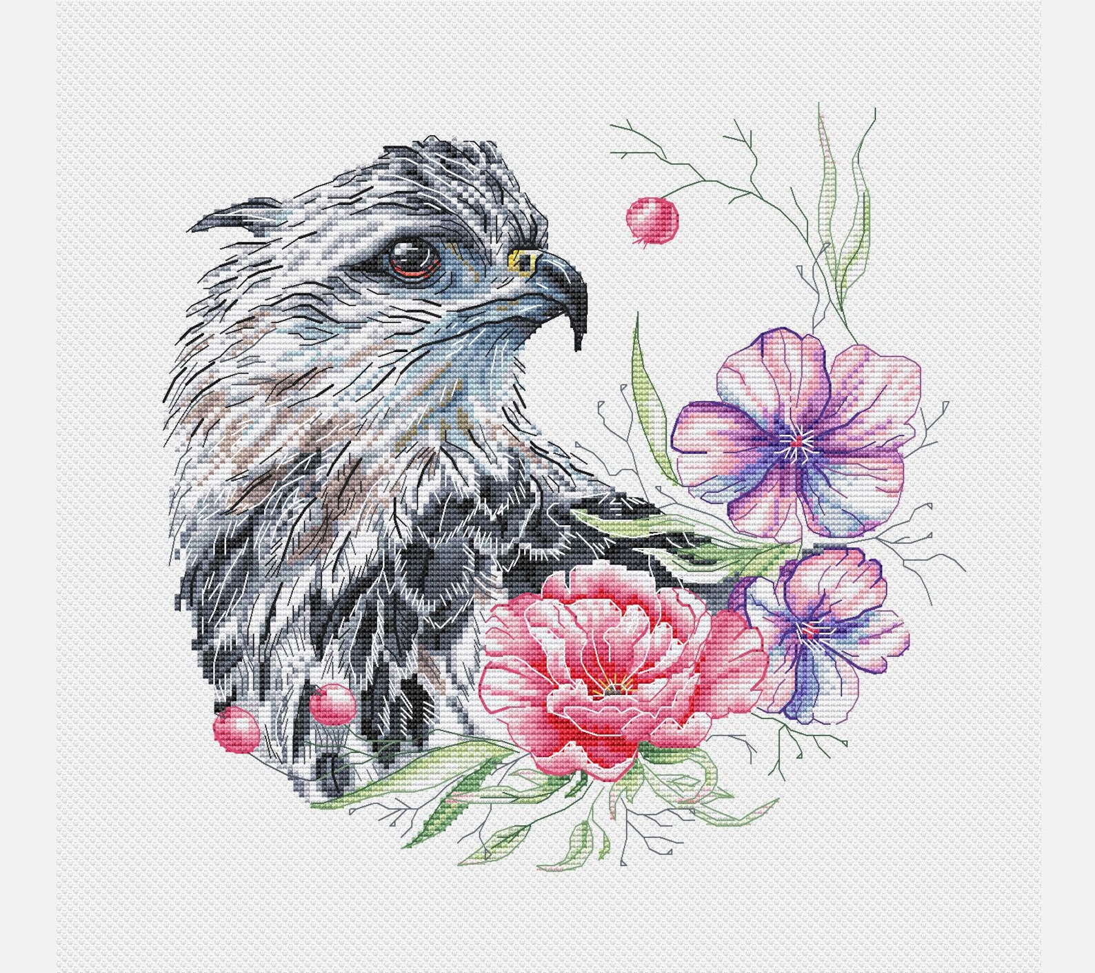 Eagle Cross Stitch Pattern Eagle With Flowers Cross Stitch Flower ...