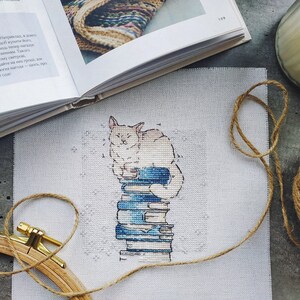 Cat With Books Cross Stitch Pattern Cat Sleeping on the Books Cross ...