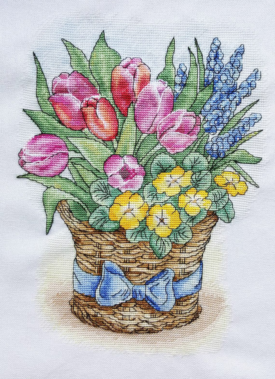 Basket of Flowers Cross Stitch Pattern - Etsy